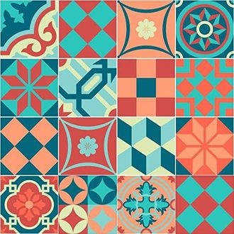 Ambiance Sticker Ambiance-Live Karo-Zement Wandtattoo - AZULEJOS - 15 x 15 cm - 16-teilig