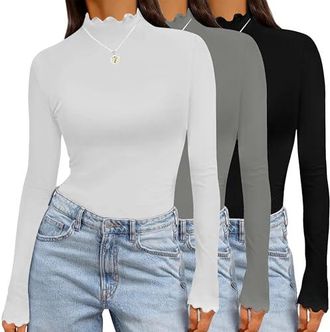 Ekouaer Hauts Thermiques Femme Manche Longue T-Shirt Chaud Col Roulé sous Vêtements Thermiques Décontracté Sweatshirt de Sport Chic Élégant