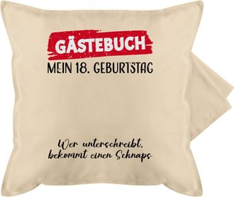 Shirtracer Kissenbezug - Kissen - Gästebuch - 18. Geburtstag - 50 x 50 cm - Beige Natur - geschenk für 18 jähriges mädchen geschenke zum 18ten eighteen (18) unte