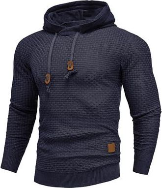 Coofandy Pull à capuche pour homme - Sweats à capuche - Manches longues - Pull gaufré - Pull en tricot - Streetwear - Sweat à capuche, Bleu marine, M