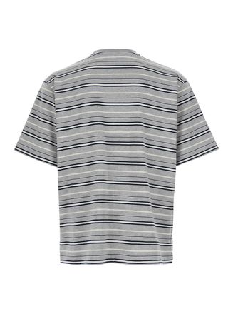 After Pray Mens Grey Crewneck T-Shirt With Striped Motif Cotton T-Shirts And Polos