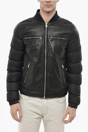Diesel Leather and Nylon Bomber Jacket L-BOY-PU in Solid Color size Xxl