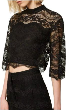 Twinset Femme, Blouses et Chemises, Noir, Taille: 36 FR Blouse en dentelle macram&eacute;