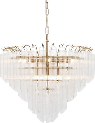Endon Lighting Toulouse Plafonnier suspendu en laiton satin&eacute;, verre stri&eacute; transparent, 12 x G9 - Endon
