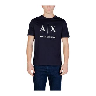 A|X Armani Exchange Homme, Tops, Bleu, Taille: S T-shirt en coton &agrave; manches courtes et col rond