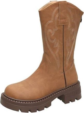 Generic Bottines basses pour femme - Marron - Bottes mi-mollets - Bottes courtes - Automne et hiver - &Eacute;lastiques - R&eacute;tro - Respirantes, jaune, 37 EU