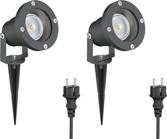 LEDs Com 2 Stück LED Gartenstrahler DUK anthrazit mit Erdspieß für außen, IP65, inkl. GU10 LED Reflektor (warmweiß, 5,4W, 510lm, 45°)