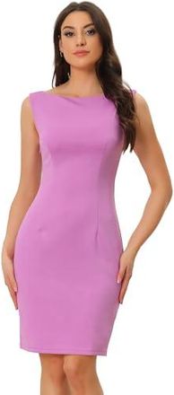 Allegra K Robe Fourreau Femme sans Manches Robes Business de Bureau Décontractées à Col Bateau Robe Midi Moulante Cocktail Lavande XXL