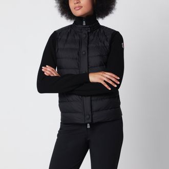 Moncler Gef&uuml;tterte schwarze Strickjacke aus Wollmischung