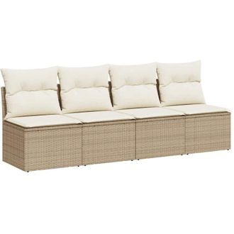 vidaXL Vidaxl - Canap&eacute; de jardin avec coussins 4 places beige r&eacute;sine tress&eacute;e