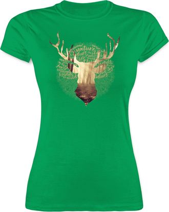 Shirtracer Shirt Damen - Kompatibel mit Oktoberfest - Hirsch Motiv Geschenk J&auml;ger I Hirschgeweih Tracht - M - Gr&uuml;n - trachtentshirts trachtenshirt bayrische Jaeg