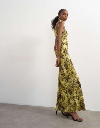 Topshop Robe habill&eacute;e longue avec buste &agrave; rabat et imprim&eacute; cachemire fleuri-Jaune