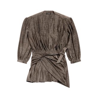 Balenciaga Glitzerndes Drapiertes Minikleid mit V-Ausschnitt - - Dresses - Damen - Gelb - XS