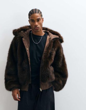 Asos doudoune oversize en imitation peau de mouton-Marron
