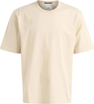 C.P. Company C.p. Company, Homme, Tops, Beige, Taille: XL Twisted Short Sleeve Logo T-Shirt