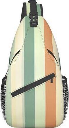 Generic Léger Sacoche Porté épaule Imprimé à rayures rétro Sac De Poitrine Réglable,Mode Sac à Poitrine pour Camping Randonnée Voyage
