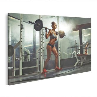 Islandburner Bild auf Leinwand Frau Beim Krafttraining Mit Langhantel Im Fitnessstudio Bilder Wandbilder 100x57cm