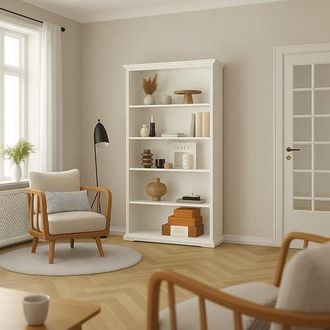 Dmora B&uuml;cherregal Mireille, B&uuml;roregal, Mobiler Buchhalter, B&uuml;cherbrett, 96x37 h201 cm, Wei&szlig;