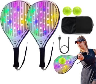 Generic Tennisket F&uuml;r Anf&auml;nger - 2 Spieler Paddel Tennisschl&auml;ger Mit Schein Design,Kohlefaserschl&auml;ger Mit 2 B&auml;llen Sportzubeh&ouml;r F&uuml;r Training Reisen Und Outdoo