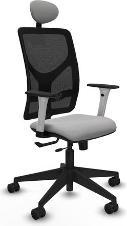 Piqueras y Crespo B&uuml;rostuhl mit wei&szlig;en und schwarzen Armlehnen, h&ouml;henverstellbarer Lendenwirbelst&uuml;tze und festem Kopfteil, ausgestattet mit Syncro/Traslack. Schwarz/Hel