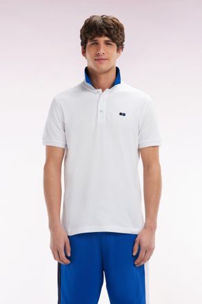 Eden Park Polo &Agrave; Manches Courtes En Coton Blanc Col Bicolore Jacquard Eden Park Coupe Droite
