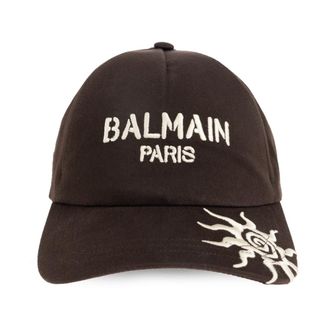 Balmain Homme, Accessoires, Brun, Taille: ONE Size Casquette en coton avec broderie Paris et Soleil