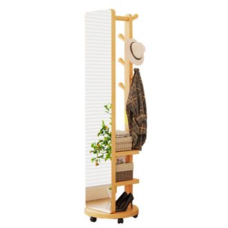 Generic Spiegel Standspiegel Ganzk&ouml;rperspiegel mit Ablagen Abgerundete Ecken f&uuml;r Schlafzimmer Wohnzimmer und Eingangsbereich(Light Wood,172x45 cm)