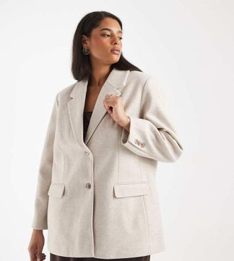Vero Moda Curve Oversize-Blazerjacke aus Filz in Steinbeige-Neutral