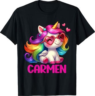 BDAZ Carmen Personalisierter Name Buntes Einhorn Damen M&auml;dchen T-Shirt