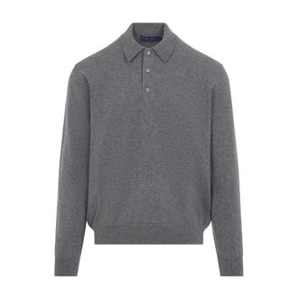 Ralph Lauren Langarm Strick-Polo - - Tops - Herren - Grau - M