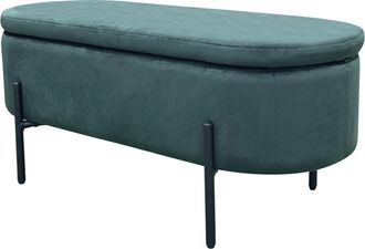 Byliving Bank NOVA/Samt/Metall schwarz pulverbeschichtet/Polsterbank mit Stauraum/B 95, H 42, T 37,5 cm (Samt, dunkelgrün)