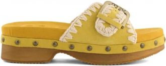 Mou Femme, Chaussures, Jaune, Taille: 39 EU Mule &agrave; talon bas en bois avec boucle