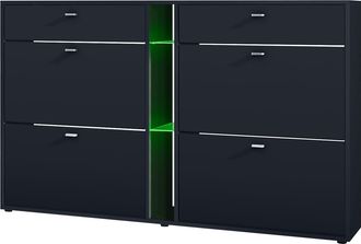 Vladon Schuhschrank Schuhkipper Today 155,5 x 95 x 28 cm, mit RGB LED Beleuchtung, Made in Germany, Korpus in Schwarz matt, Fronten in Schwarz matt