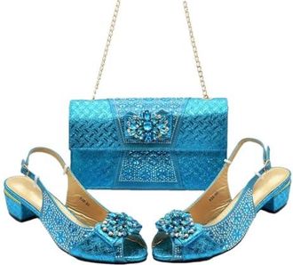 Generic Ensemble de chaussures et sac pour femme - Chaussures de mariage assorties et sacs décorés avec strass, 938 90 Bleu ciel, 42.5 EU