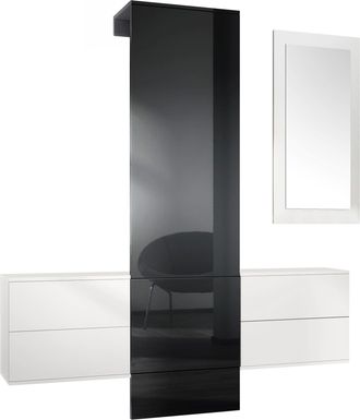 Vladon Garderobe Wandgarderobe Carlton Set 3, Made in Germany, Korpus in Weiß matt/Paneel in Schwarz Hochglanz