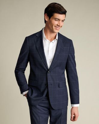 CHARLES TYRWHITT Anzugsakko mit Windowpane-Karos - Indigoblau