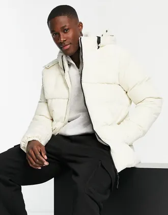 Threadbare Pufferjacke in Ecru mit abnehmbarer Kapuze-Wei&szlig;