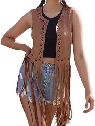 Generic Cardigans d&eacute;t&eacute; pour femme - Motif floral - Sans manches - Style hippie - Biker - Cardigan des ann&eacute;es 70 et 60 - Costume de carnaval occidental, O Marr