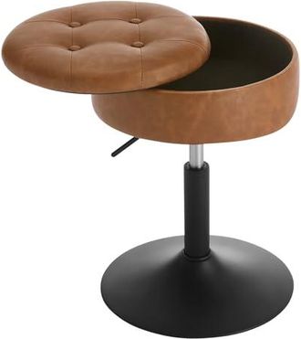 Woltu Tabouret Coiffeuse, Tabouret Bar Bas, R&eacute;glable en Hauteur, en Velours, Pivotant, Si&egrave;ge Rond avec Rangement Cach&eacute;, Multifonctionnel, Marron, BH439br-1