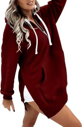 Generic Sweat à capuche uni pour femme - Pull confortable et solide à fermeture éclair - Pull à manches longues avec poche - Vêtements de sport pour les tenue