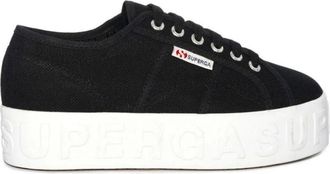 Superga Femme, Chaussures, Noir, Taille: 38 EU Baskets sur&eacute;lev&eacute;es avec lettrage en relief