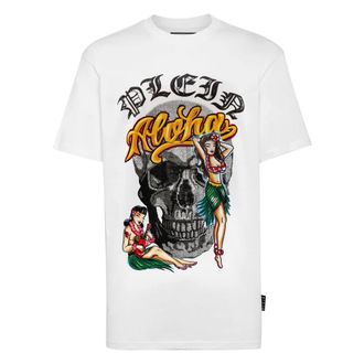Philipp Plein Homme, Tops, Blanc, Taille: L T-Shirt Col Rond Hawaii