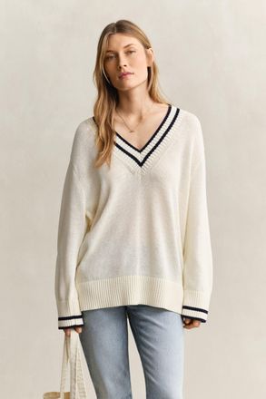 GANT Damen V-Neck Pullover aus Baumwolle (XXL) EGGSHELL
