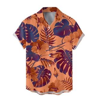 Generic Chemises hawa&iuml;ennes amusantes pour homme - Chemise hawa&iuml;enne tropicale &agrave; manches courtes - Revers boutonn&eacute; - Flamant rose - Tendance des ann&eacute;es 80 - C