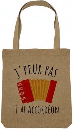 Fabulous Sac Shopping Tote Bag Aspect Lin - JPeux Pas Jai Accord&eacute;on Musique Musette Instrument - Sac de Courses Toile Epaisse 360g Beige Naturel Cabas Port&eacute; Ep