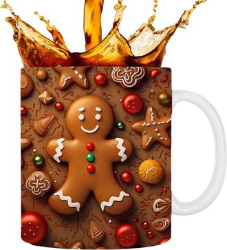 Generic Weihnachtstasse - -Lebkuchenmann-Flachdruck-Keramik-Wasserbecher, 350 Ml Latte-Becher, Teetasse, Lebkuchenmann-Keramikbecher F&uuml;r Milch, Tee, Kaffee, C