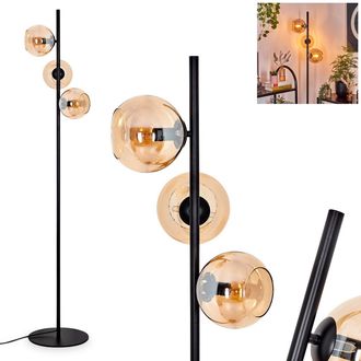 HOFSTEIN Stehleuchte Koyoto, Stehlampe aus Metall/Glas in Schwarz/Bernstein, Leuchte im Retro/Vintage-Design mit Glasschirmen (Ø 15 cm) u. Fußschalter, 160 cm,