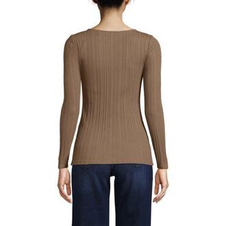 Lands End Baumwoll/Modal-Rippshirt mit eckigem Ausschnitt, Damen, Gr&ouml;&szlig;e:36-38 regular, Braun, by Lands End