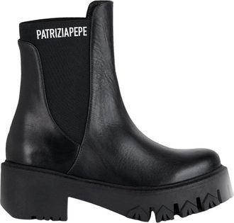 Patrizia Pepe Femme, Chaussures, Noir, Taille: 41 EU Botte en cuir noir avec d&eacute;corations Fly