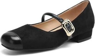 Generic Femmes Vintage Carré Bout Carré Suede Mary Jane Chaussures Talons Bas Bloc Cheville Sangle avec Boucle Confortable Travail Quotidien Casual Chaussures